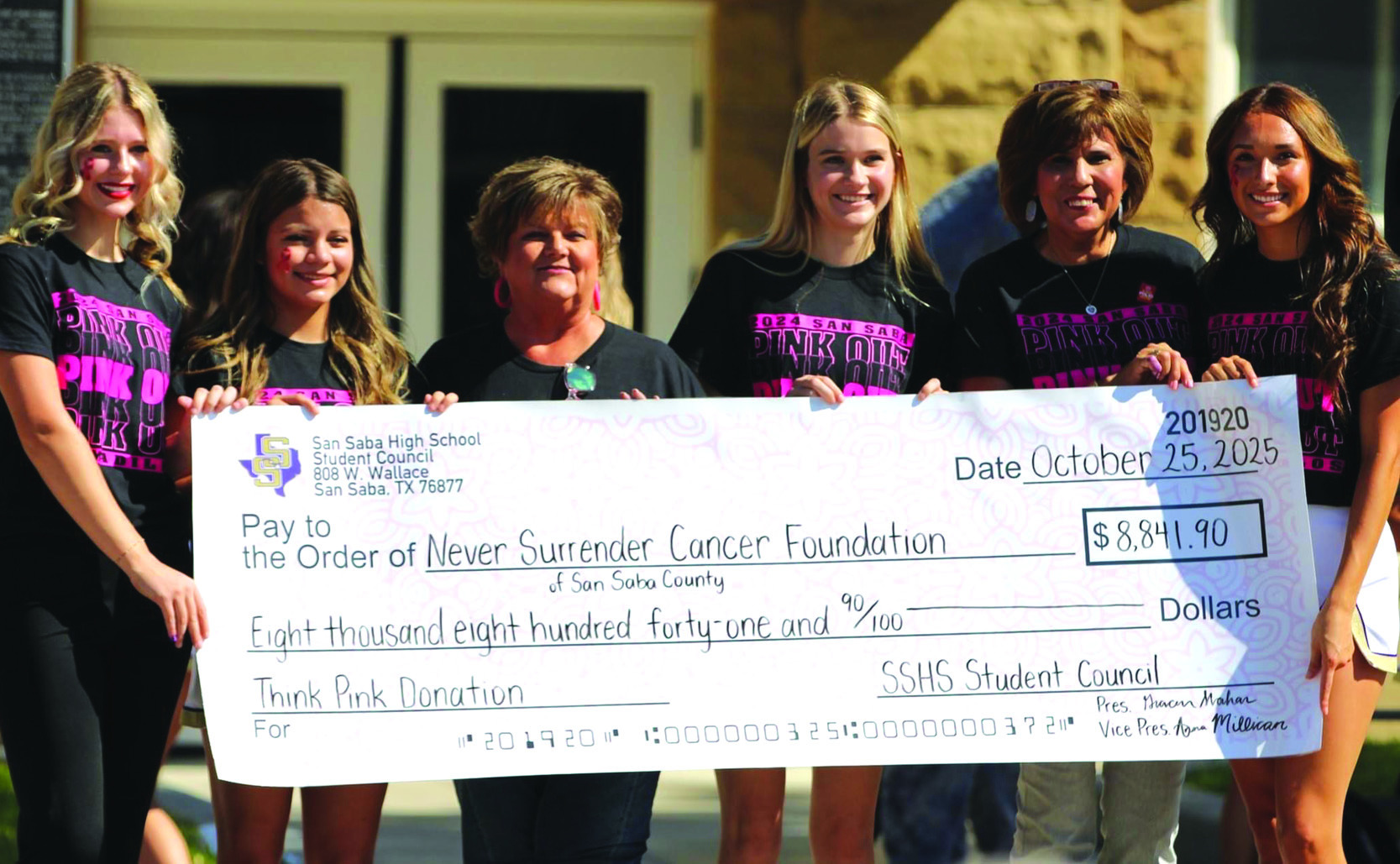 San Saba High School Student Council Think Pink Donation | San Saba ...